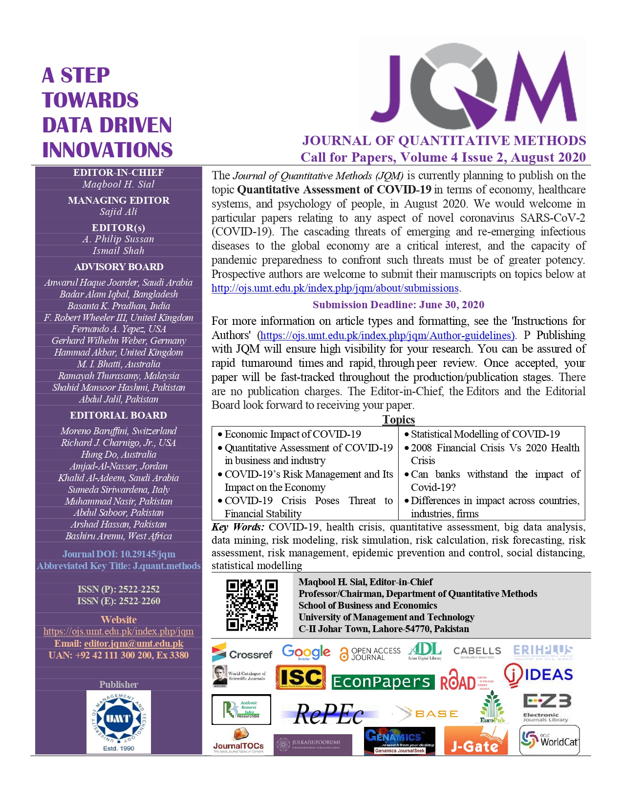 Call for Papers Vol. 4(2) August 2020: Quantitative Assessment of COVID ...